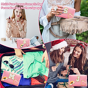 Personalized Inital Preppy Makeup Bag Set with Zipper, Monogram Waterproof Travel Cosmetic Bag for Women, Cute Preppy Patch Toiletry Bag for Traveling Outdoors, Gift Ideal for Christmas Thanksgiving