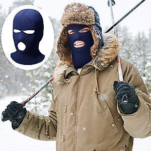 3 Pieces 3 Hole Ski Mask Knitted Full Face Cover Adult Balaclava Knit Ski Face Cover Thermal Knitted Head Wrap for Men Women(Black, Gray, Navy Blue)