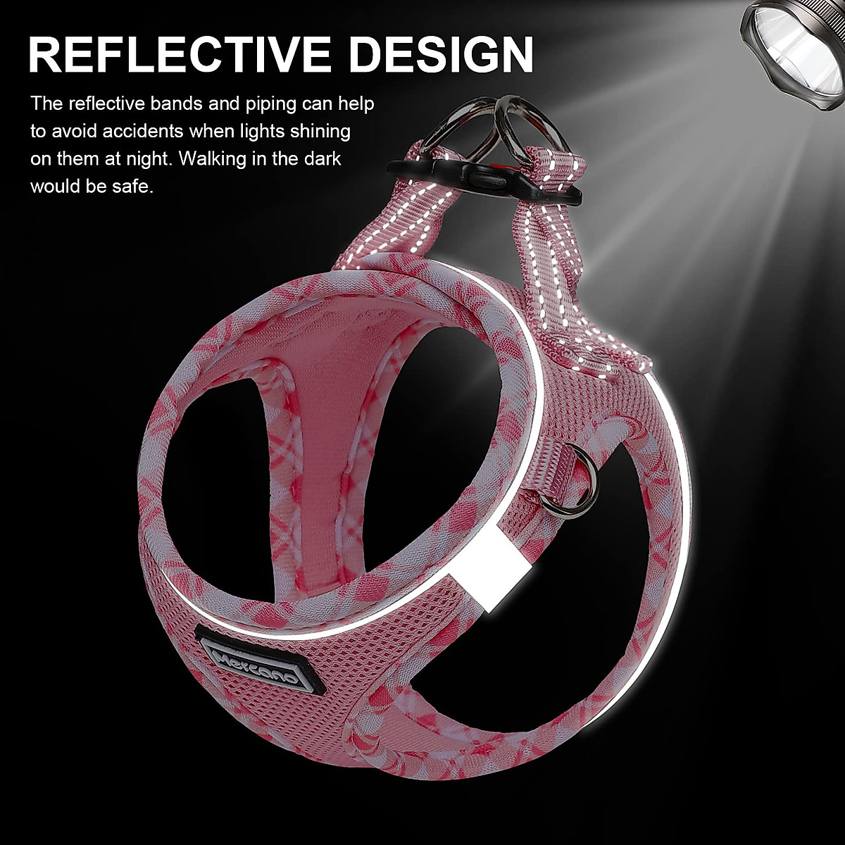 Mercano Soft Mesh Dog Harness and Leash Set, No-Chock Step-in Reflective Breathable Lightweight Easy Walk Escape Proof Vest Harnesses with Safety Buckle for Small Medium Dogs, Cats (Pink, S)