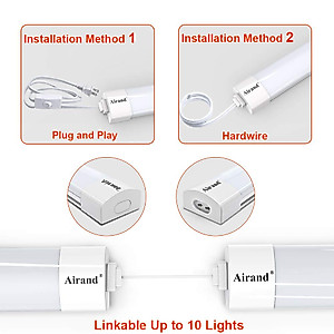 LED Shop Light Fixture 4FT Plug in Ceiling Lights Linkable LED Tube Light 5000K Plug in Light Fixture for Bathroom Garage Overhead with ON/Off Switch