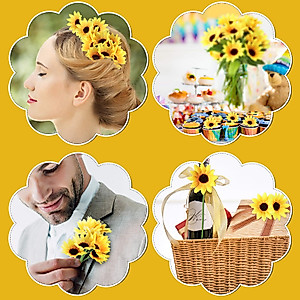 Luinabio 50 Pieces Mini Artificial Sunflower Heads with Iron Wire for Home Party Decoration Wedding Decor, Bride Holding Flowers Centerpieces Wreath Garden Craft DIY Art Decor Crafts (1.77 Inch)