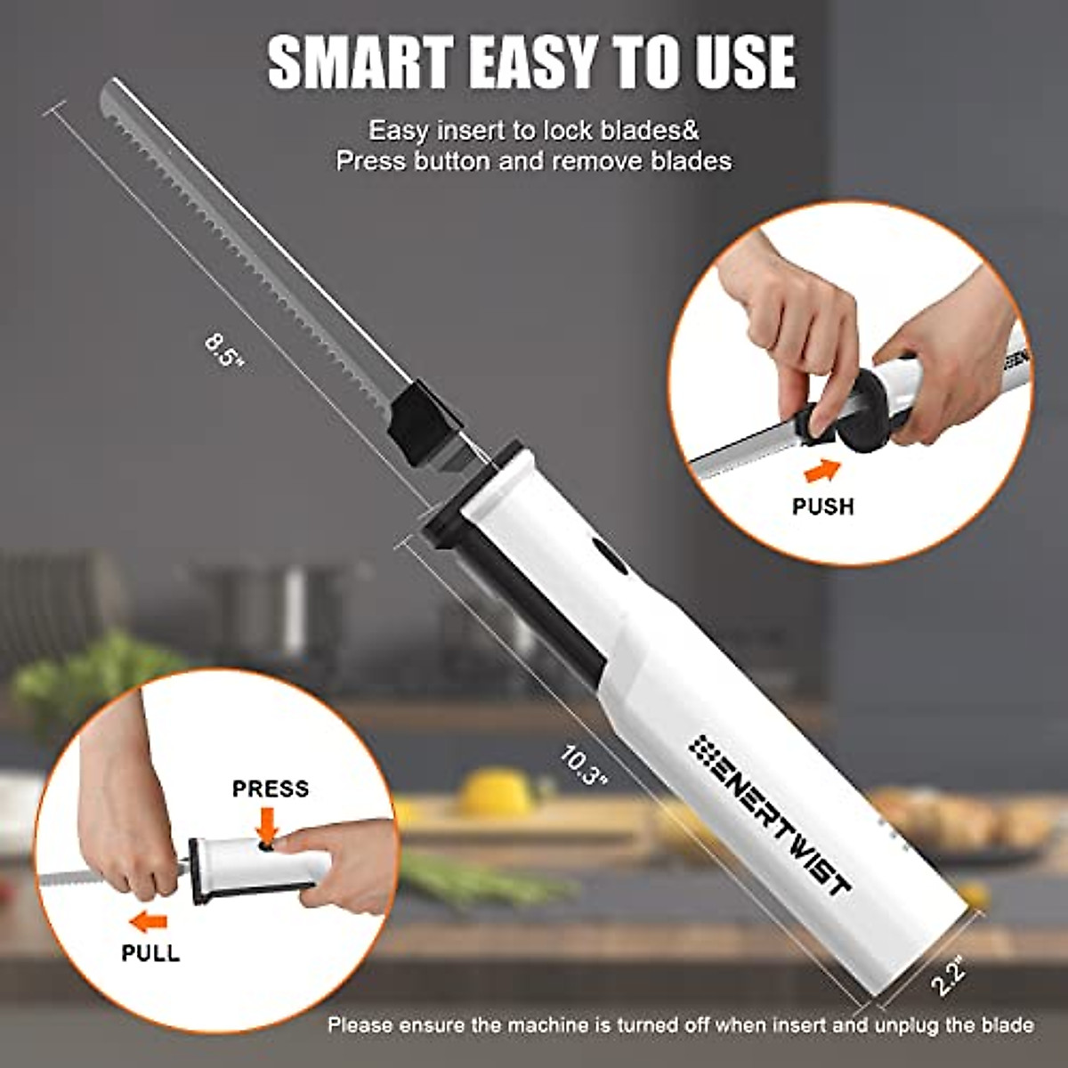 ENERTWIST Cordless Electric Carving Knife 1S Quick Start One-Hand Operation Easy to Use with Safety Lock Button for Carving Bread,Turkey, Poultry,Crafting Foam