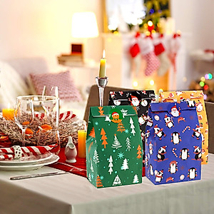 Whaline 60 Pack Christmas Goody Bags Holiday Design Gift Treat Bags with 60pcs Xmas Gift Tag Stickers for Classrooms, Party Favors and Birthdays