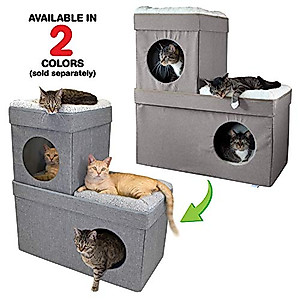 Kitty City Large Stackable Grey Condo, Cat Cube, Cat House, Pop Up Bed, Cat Ottoman, Mansion