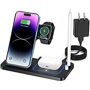 Wireless Charging Station for Apple Multiple Devices - 4 in 1 Charger Station Stand Dock for Apple Watch Series 7 6 SE 5 4 3 2 & Airpods Apple Pencil iPhone 13 12 11 Pro X XR 8 iwatch with Adapter