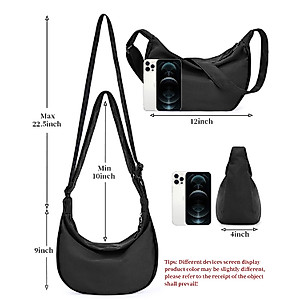Small Sling Crossbody Bag for Women Men Trendy, Mini Crescent Bag with Adjustable Strap, 2 Zippers Lightweight Nylon Bag