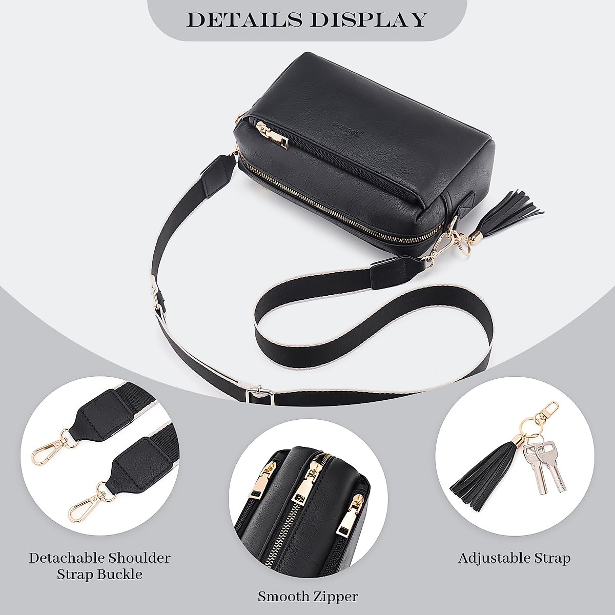 Roulens Triple Zip Small Crossbody Bag for women,Wide Strap Cell Phone Purse Shoulder Handbag Wallet with Credit Card Slots