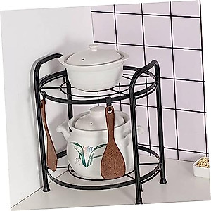 YARNOW Pan Storage Rack 1 PC Pot Rack Pan Holder Rack Cookware Stand Pot Storage Holder Simple Pan Rack Two-layer Pot Shelf Iron Household Food Black Pan Storage Rack Kitchen Utensil