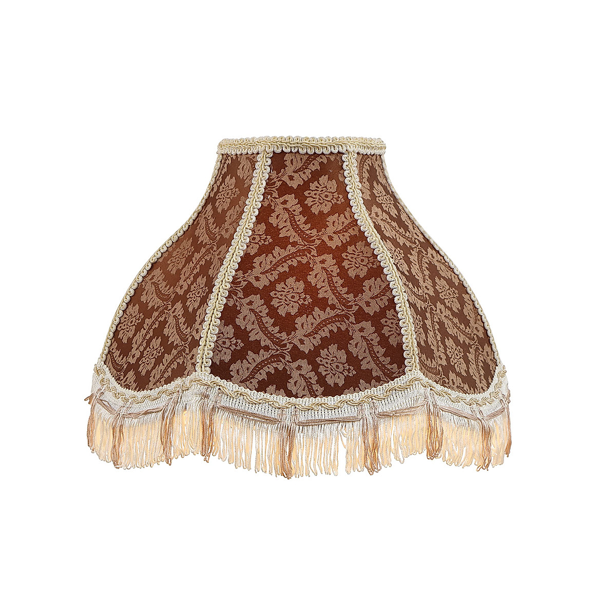 Aspen Creative 30333, Handsewn Scallop Dome Traditional Spider Fringe Lamp Shade/Brown Jacquard Textured Fabric, 5" Top x 13" Bottom x 9-1/2" Slant