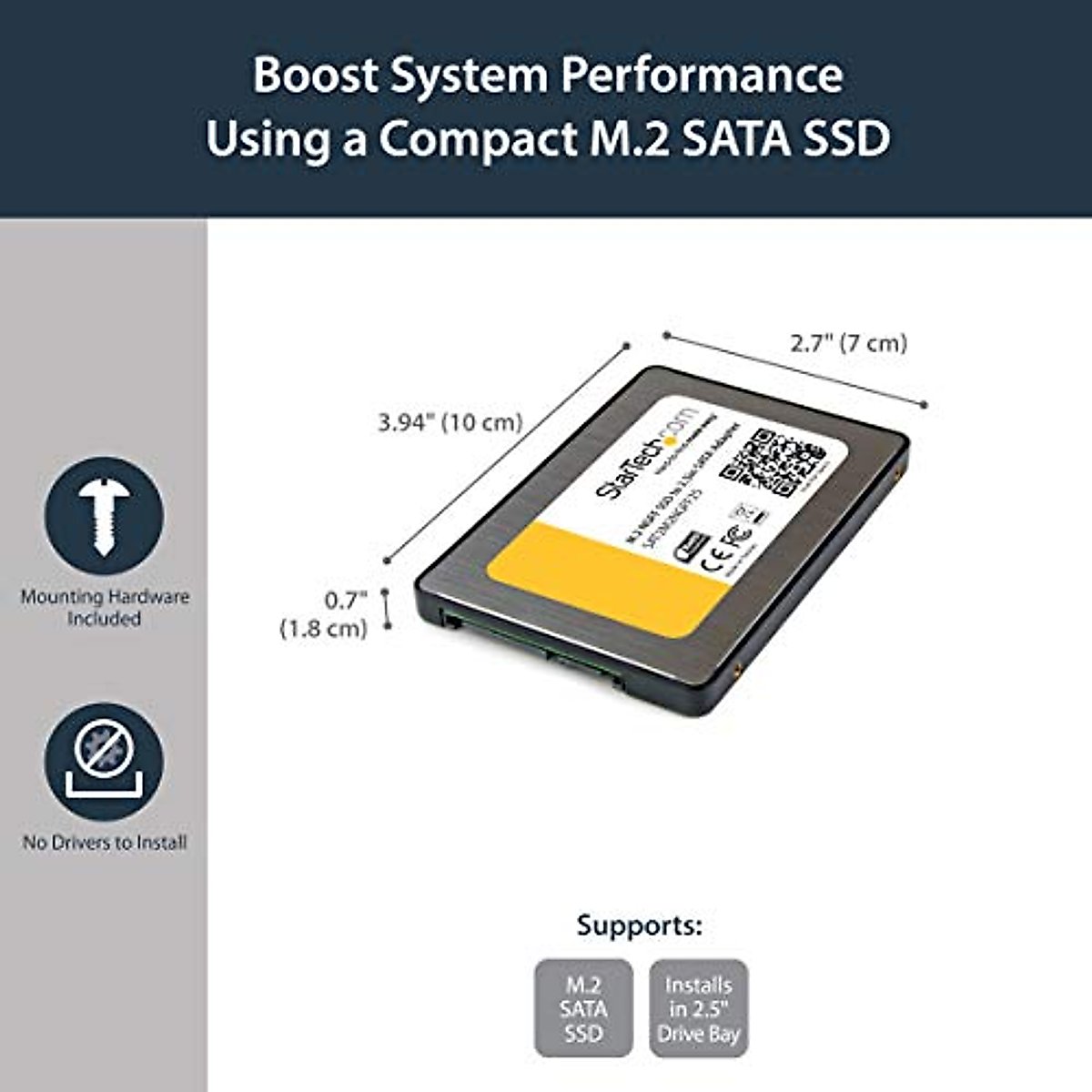StarTech.com M.2 (NGFF) SSD to 2.5in SATA III Adapter - Up to 6 Gbps - M.2 SSD Converter to SATA with Protective Housing, TAA (SAT2M2NGFF25)