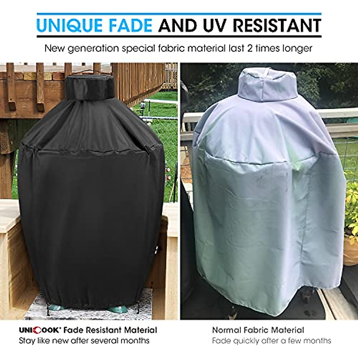 Unicook Grill Cover 31.5 Inch, Compatible with Large Big Green Egg, Kamado Joe, Pit Boss Grills, Heavy Duty Waterproof Ceramic Grill Cover, Fade Resistant Smoker Cover, 31.5" Dia X 31.5" H, Black