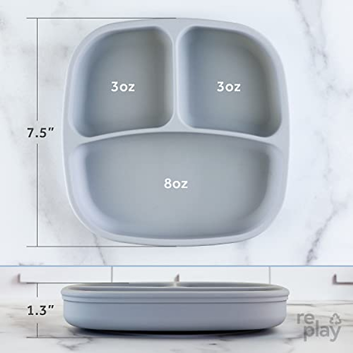 Re Play Sustainables Silicone Suction Plate - Made with Medical-Grade Platinum Silicone - Without Lid - Grey