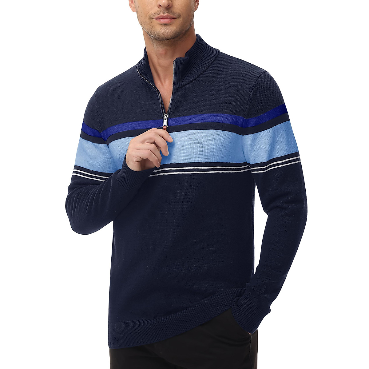 MAGCOMSEN Sweater for Man Mens Sweaters Mens Zip Sweater Turtleneck Men Sweater for Man Sweatshirts for Men Pullover Mens Golf Pullover Men Striped Sweater