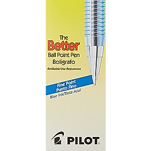 PILOT The Better Ball Point Pen Refillable Ballpoint Stick Pens, Fine Point, Blue Ink, 12-Pack (36011), Dozen Box (0.7mm - Fine)