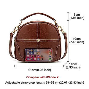 Small Leather Handbags for Women, Genuine Leather Ladies Mini Top-handle Zipper Bags with 2 Type Adjustable Shoulder Strap Women's Fashion Messenger Chain Bags Girls Casual Compact Satchel (Brown)