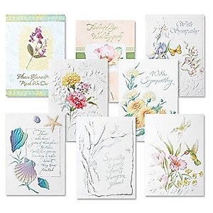 Current Deluxe Foil Sympathy Greeting Cards Value Pack - Set of 16 (8 designs) Large 5 x 7, Foil & Embossed Accents, Sentiments Inside, Thinking of You in Sympathy Cards, Envelopes Included
