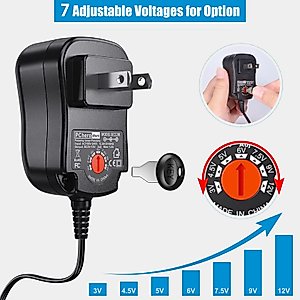PChero 12W Universal Multi Voltage AC/DC Adapter Switching Power Supply with 8 Selectable Adapter Plugs, Suitable for 3 V to 12 V Home Household Electronics Devices