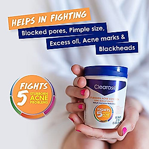 Clearasil Acne Treatment Facial Cleansing Pads, Stubborn Acne Control 5-in-1 Daily Pads, 90 Pads (Pack of 3)