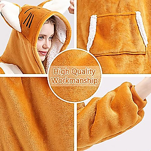 seewavom Sherpa Oversized Fleece Hug Hoodie Reversible Wearable Blanket TV-Blanket with Sleeves and Pockets for Adults Fits All