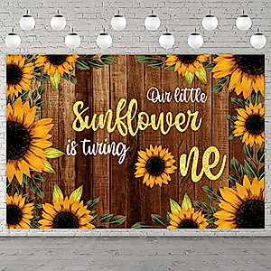 Our Little Sunflower is Turning One Rustic Wood Banner Backdrop Sunflowers Flowers Fall Theme Party Decor Decorations for Autumn Holiday Festival Girls Boys 1st Birthday Party Baby Shower Supplies