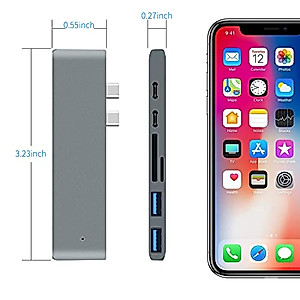 USB C Docking Station USB C Hub Adapter for Mac Book Pro/Air, 3.0 Adapter Dongle 2*USB 3.0 Ports,Micro SD/SD Card,PD,Compatible for Mac Book Pro 2016 2017 2018,Mac Air 2018 (Grey)