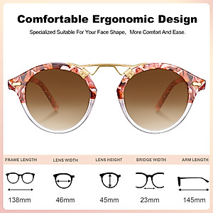 CARFIA Small Acetate Polarized Sunglasses for Women UV Protection, Retro Double Bridge Eyewear Metal Brow Round Sunnies