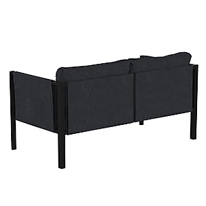 Flash Furniture Lea Indoor/Outdoor Loveseat with Cushions - Modern Steel Framed Chair with Storage Pockets, Black with Charcoal Cushions