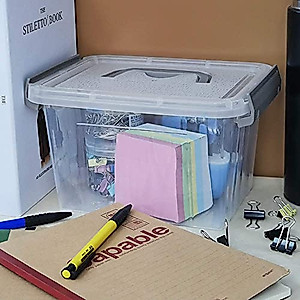 Vababa 6-Pack 3 L Clear Plastic Latch Storage Boxes with Gray Lids