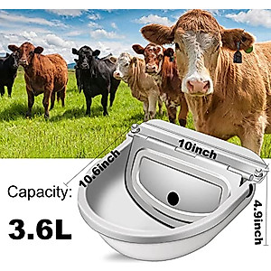 Automatic Livestock Drinking Water Bowl with 2 Float Ball Valves and (Drain Hole), 304 Stainless Steel Livestock Horse Waterer Dispenser, Water Trough for Cattle, Horse, Pig, Sheep, Dogs, Calf, Goat