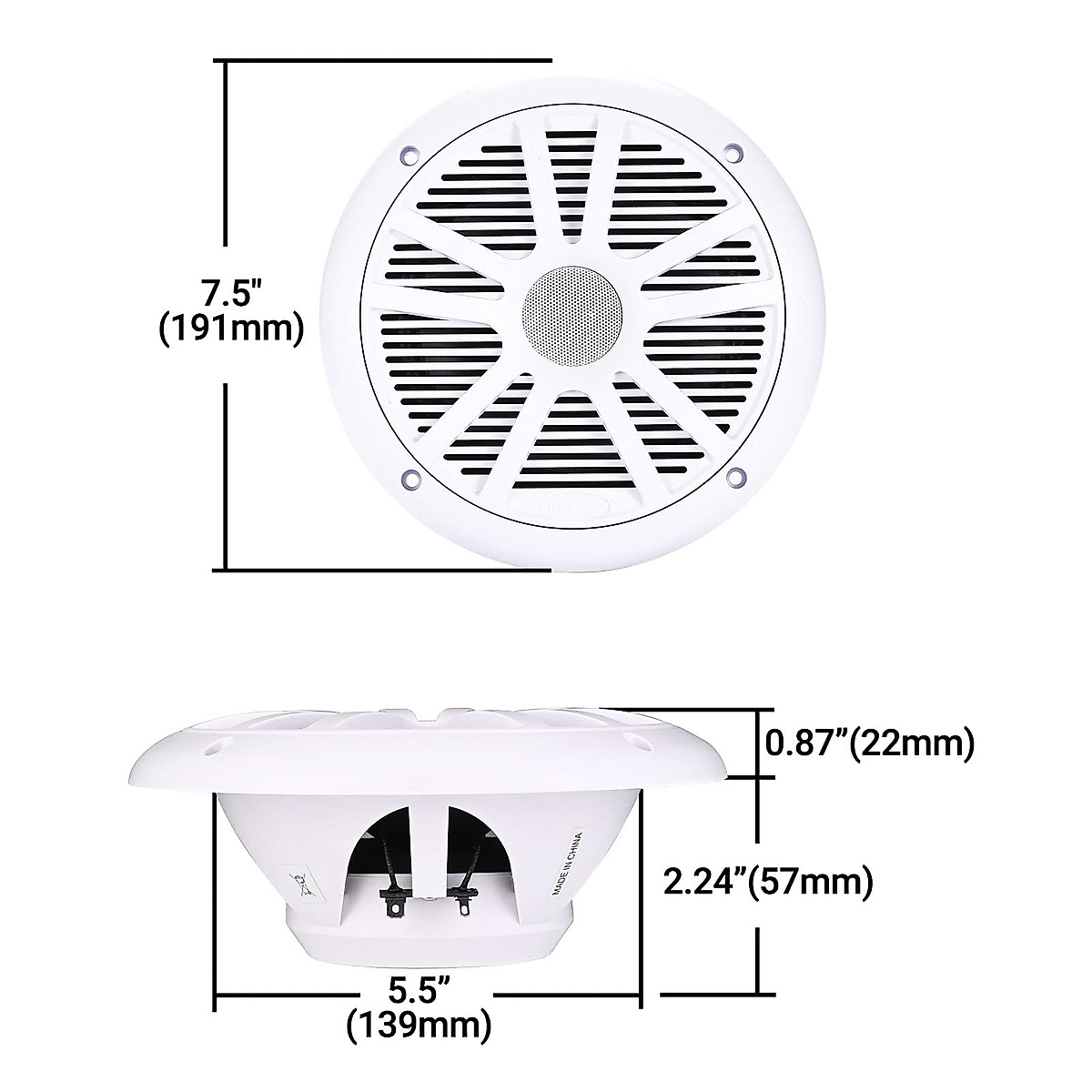 Marine Audio System Stereo Speaker Package, Bluetooth, MP3 USB AM FM Marine Stereo - 2 x 6.5 Inch White Speakers, Antenna