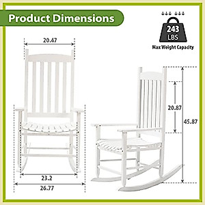 Yewuli Outdoor Patio Wooden Rocking Chairs Set of 2 Clearance,Porch Rockers Chair Outdoor with High Back and Handrail,Outside White Big and Tall Rocking Chairs Indoor for Porch,243LBS,White