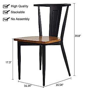 KARMAS PRODUCT 2 Pack Stackable Metal Dining Chairs with Solid Wooden Seat,Restaurant Bistro Cafe Side Chairs,Weight Capacity 500lbs,Black