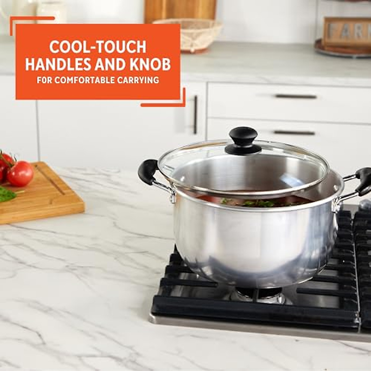 Imusa Aluminum USA Pot with Glass Lid and Bakelite Handle 4-Quart