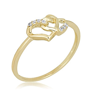 AVORA 10K Yellow Gold Double Heart Ring with Simulated Diamond CZ, Size 8 - Size 8