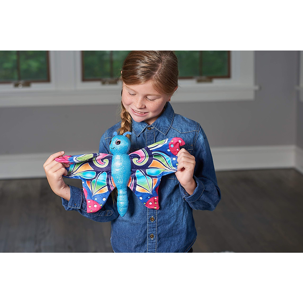 Wild Republic Huggers Butterfly Blue Plush Toy, Slap Bracelet, Stuffed Animal, Kids Toys, 8"