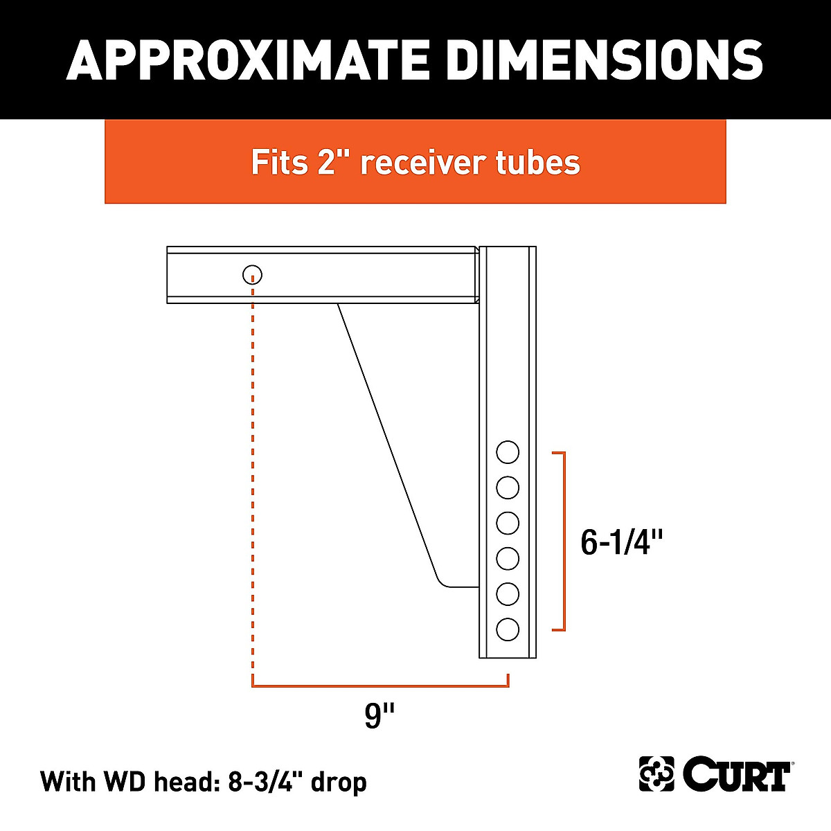CURT 17124 Replacement Weight Distribution Hitch Shank, 2-Inch Receiver, 8-3/4-Inch Drop