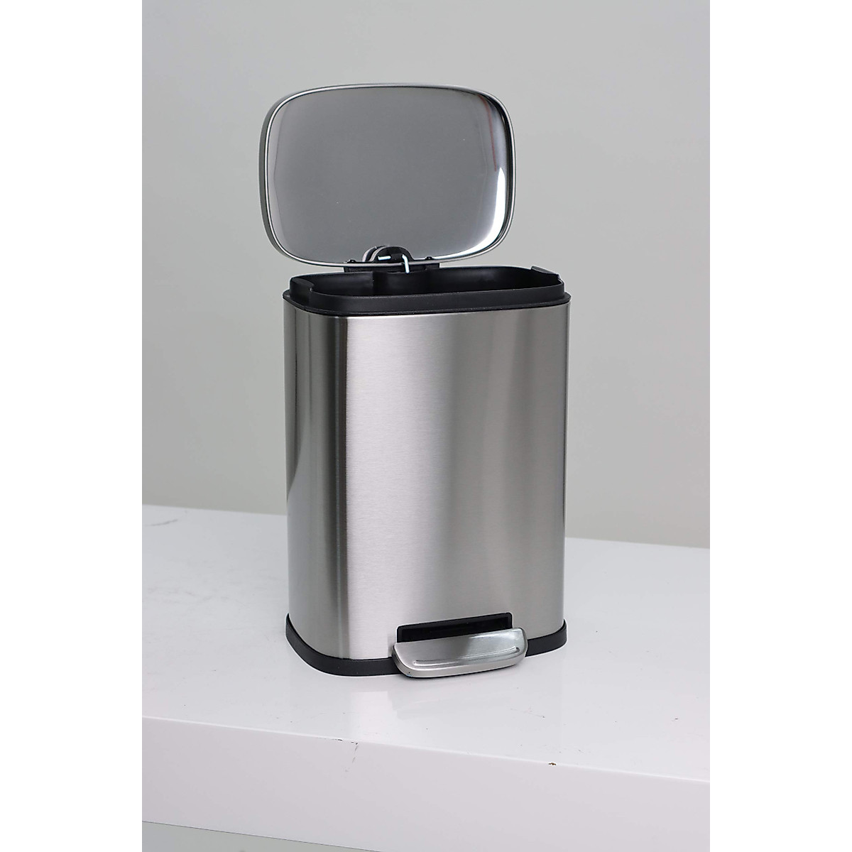 Eviva Totti 1.3 Gallon Stainless Steel Matte Finish Rectangular Trash Can with Soft Closing Lid