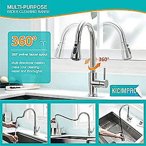 Kicimpro Kitchen Faucet with Pull Down Sprayer Brushed Nickel, High Arc Single Handle Kitchen Sink Faucet with Water Lines, Commercial Modern rv Stainless Steel Kitchen Faucets, Grifos De Cocina