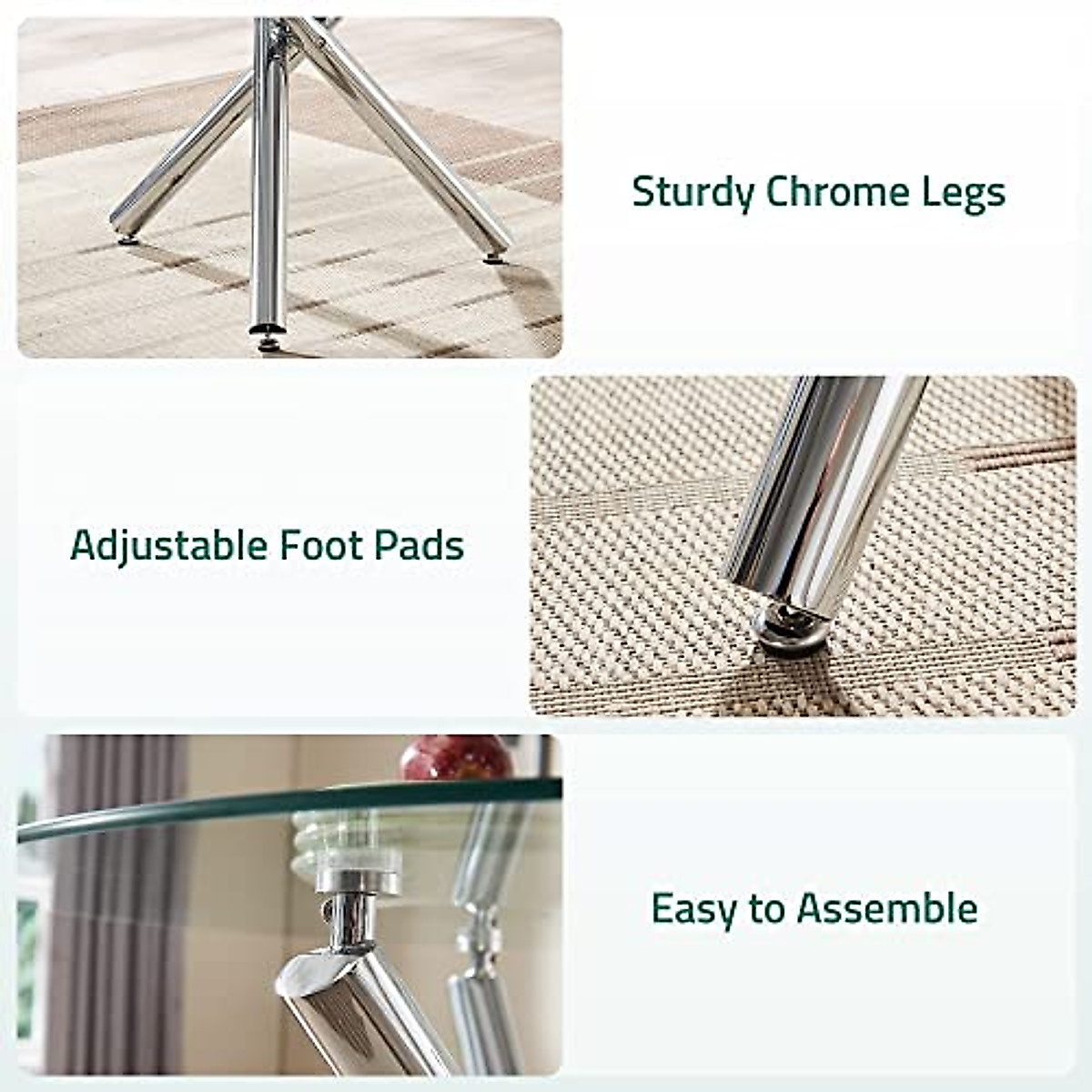 Round Glass Dining Table for 2 to 4 Person - 35.4" Inch Kitchen Dining Room Table with Tempered Glass Top, Sturdy Chrome Legs, Modern Circle Leisure Table for Dinner Apartment Small Spaces