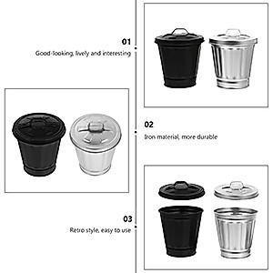Ipetboom Trash Cans 2PCS Countertop Trash Can with Lid Desktop Tin Trash Bucket Mini Waste Paper Bucket Iron Garbage Pail Can Pencil Cup Holder for Home Kitchen Bedroom Metal Bin Trash Cans Lint Bin