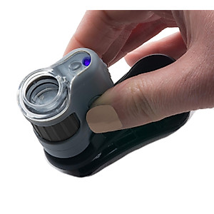 Carson MicroMini 20x LED Lighted Pocket Microscope with Built-in LED and UV Flashlight and Universal Smartphone Digiscoping Adapter Clip (MM-380)