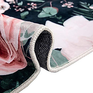 Levtex Home - Fiori Floral - Rug/Carpet - 5 x 7 (60in. X 84in.) - Black, Pink, Green - 100% Polyester - Woven Fabric Backing - Bedroom, Playroom, Family Room or Kids' Room