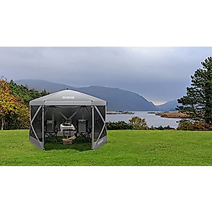 XGEAR 6 Sided Pop Up Camping Gazebo 11.5’x11.5’ Instant Canopy Tent Sun Shelter Screen House with Mosquito Netting, for Patio, Backyard, Outdoor,Grey