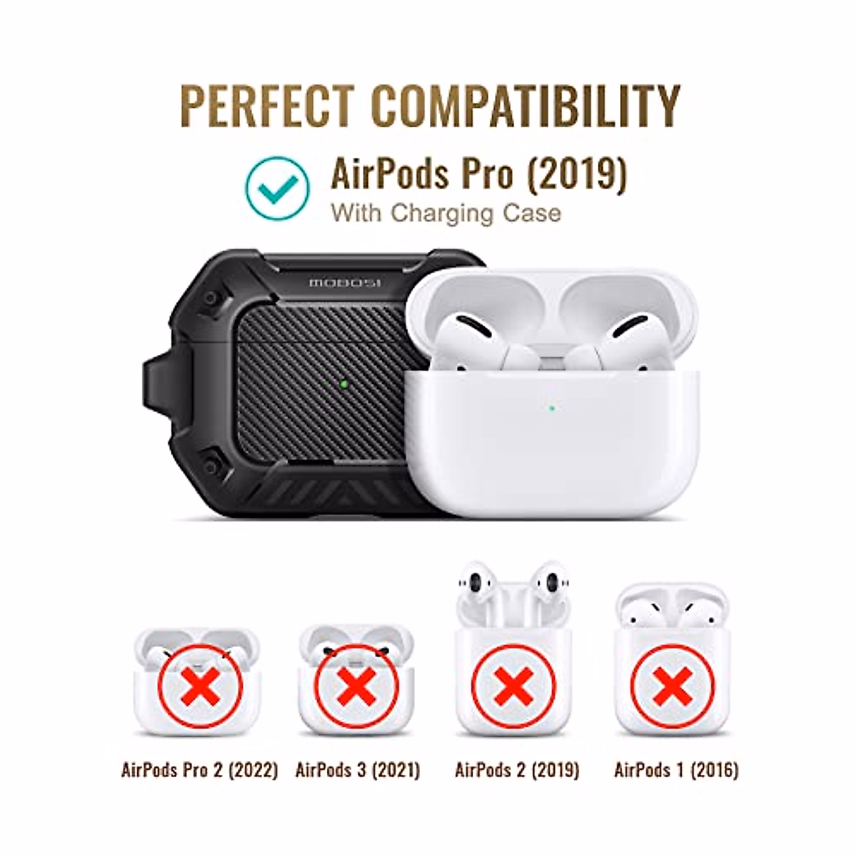 MOBOSI Compatible with AirPods Pro Case, Secure Lock Clip Full Body Shockproof Hard Shell Protective, Carbon Fiber Case Cover with Keychain for AirPod Pro (2019), Black