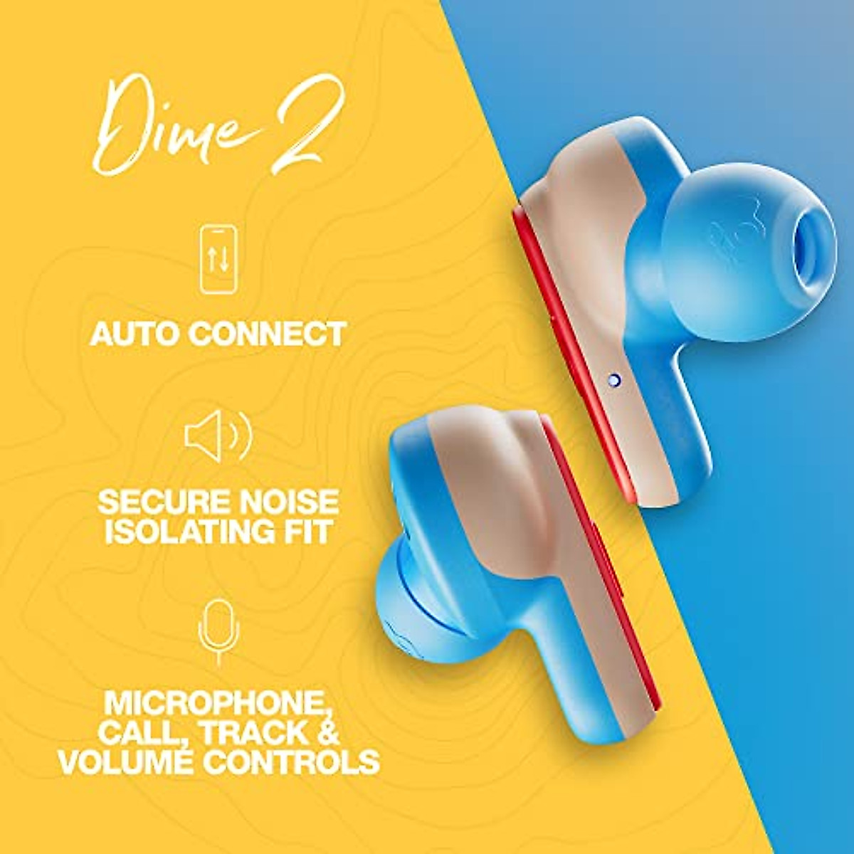Skullcandy Dime 2 In-Ear Wireless Earbuds, 12 Hr Battery, Microphone, Works with iPhone Android and Bluetooth Devices - Take A Hike