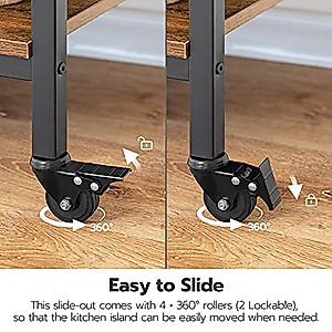HOOBRO Kitchen Island with Storage,Industrial Kitchen Counter with Hooks and Side Enclosures, 3 Tier Kitchen Cart with Large Workstation, Saving Space, Easy Assembly, Rustic Brown and Black BF03ZD01