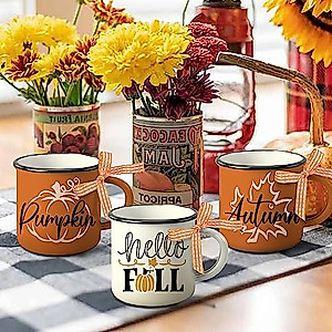 Paayna Hello Fall Mini Coffee Mug Set of 3, Autumn Pumpkin Maple Leaf Mini Coffee Cups for Tiered Tray Decor, Farmhouse Kitchen Coffee Bar Decorations Centerpieces Thanksgiving Housewarming Gift
