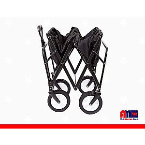 AM The America Store - Collapsible Foldable Wagon, Beach Cart Large Capacity, Heavy Duty Folding Wagon Portable, Collapsible Wagon for Sports, Shopping, Camping (Black)