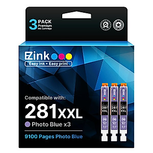 E-Z Ink (TM) Compatible Ink Cartridge Replacement for Canon CLI-281XXL CLI 281 XXL to use with PIXMA TS8320 TS8220 TS8120 TS9120（Photo Blue，3 Pack）