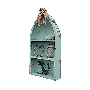 Contemporary Home Living 34.25" Teal Blue Handcrafted Canoe Shelf with Rope